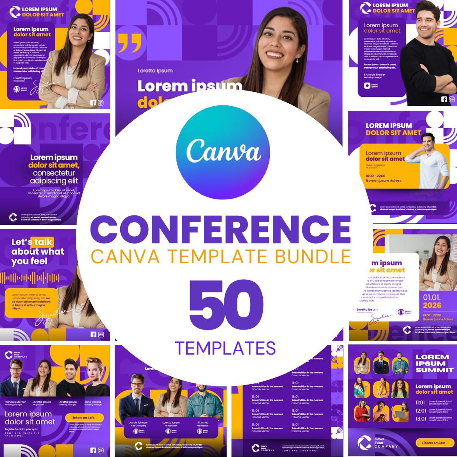 50 Conference Canva Templates: Social Media Design Bundle (1080x1080 ...