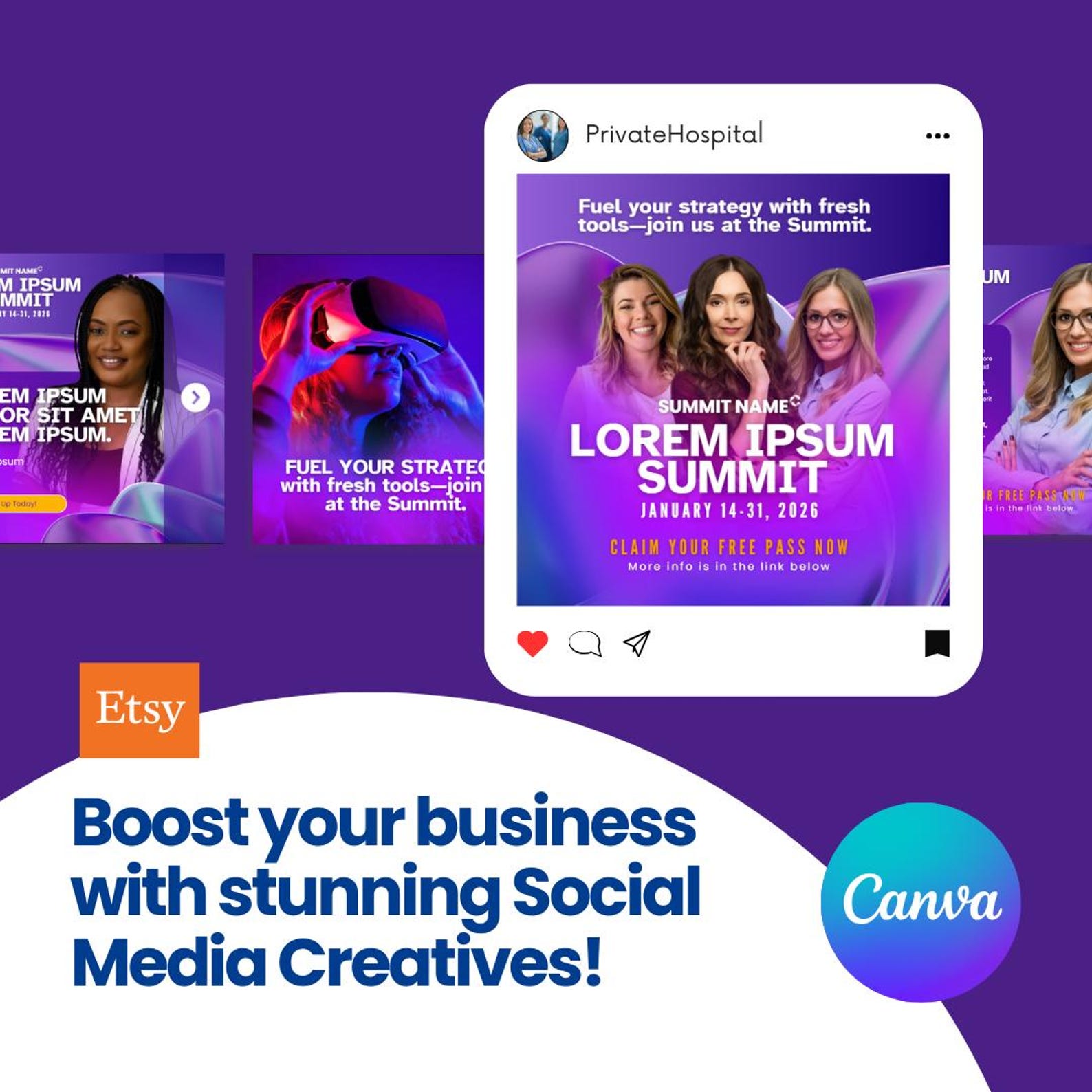 Conference Summit Canva Templates: Social Media Bundle (PDF) - Etsy
