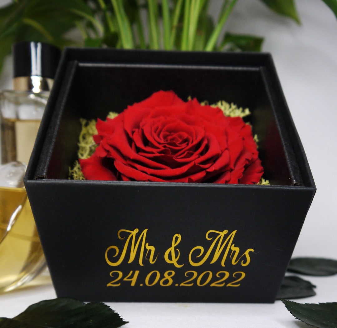 Box With Real Red Preserved Rose - Personalized Gold Messageperfect ...