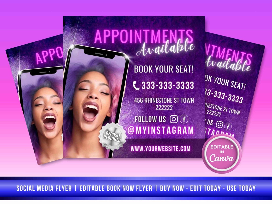 Booking Appointment Flyer, Book Now, Business Flyer, Lash Flyer, Social ...