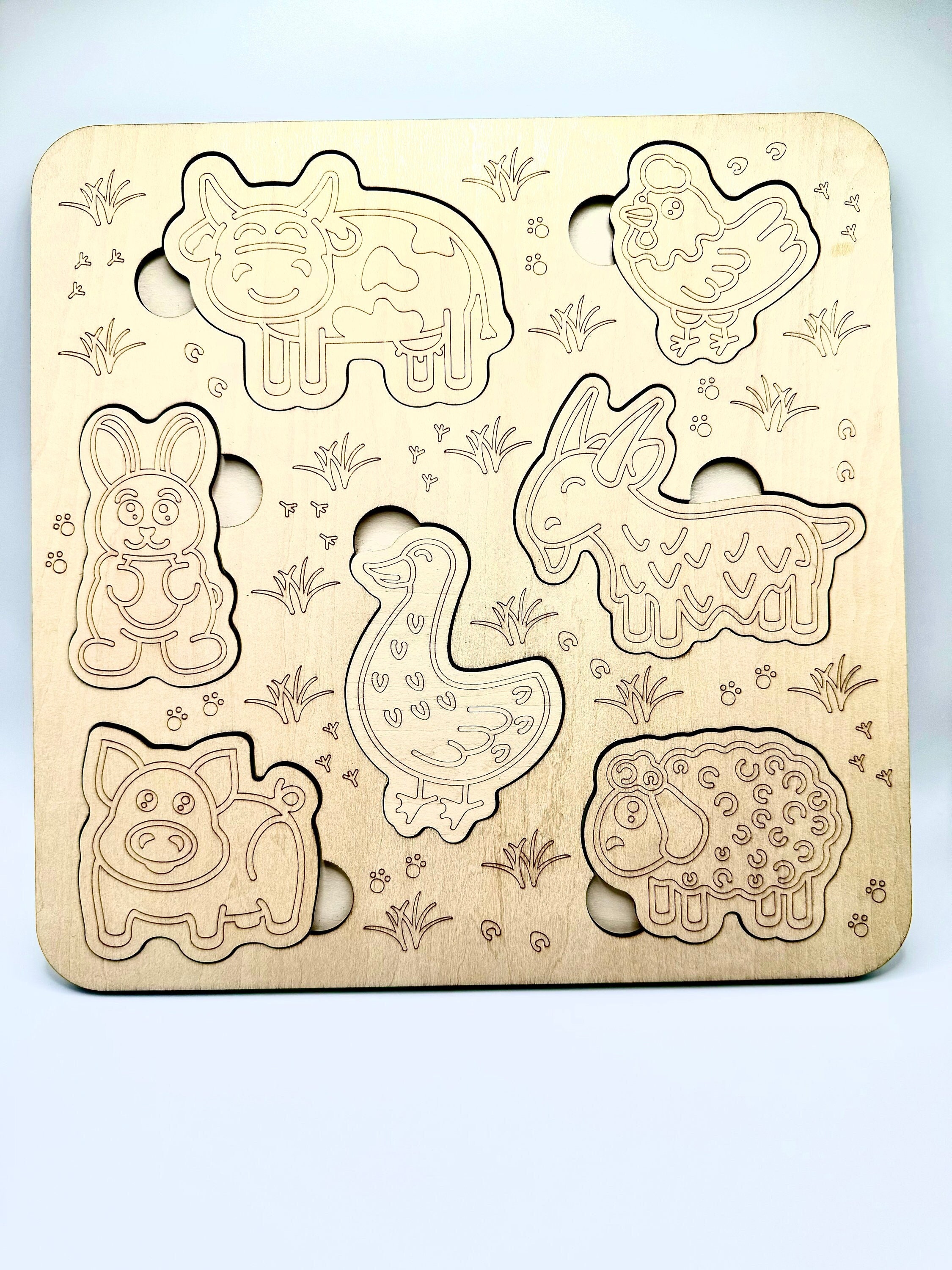 Barnyard Adventure Wooden Puzzle for Kids, Educational Toy, Farm Animal ...