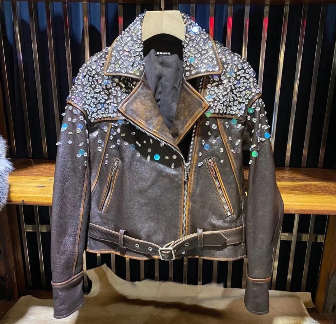 Bedazzled Custom Fashion REAL Leather Jacket - Etsy