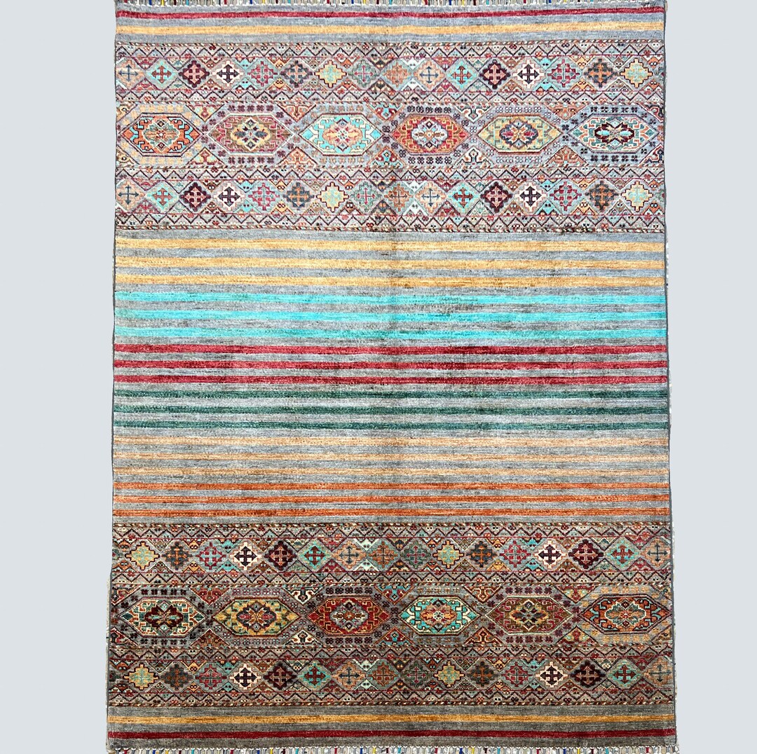 Fine Quality 5x7 Khorjun Stripped Area Rug Multicolor Afghan Hand ...