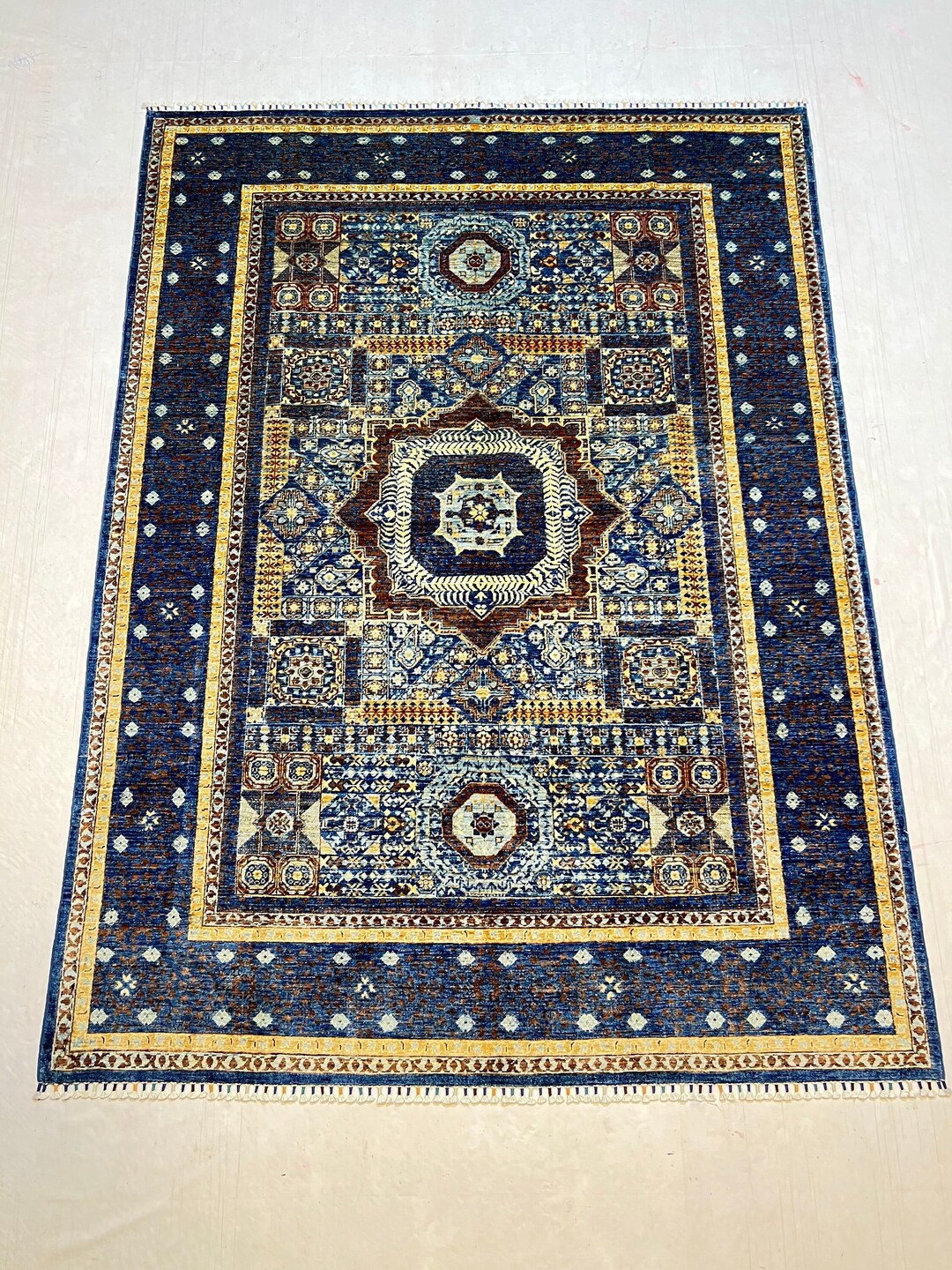6x8 Mamluk Area Rug, Navy Blue Hand Knotted Rug, Rug for Living Room ...