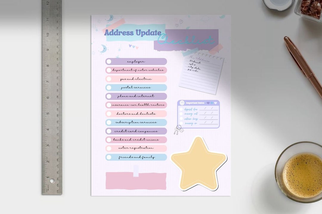 Colorful Address Update Checklist Printable and Template, Instant ...
