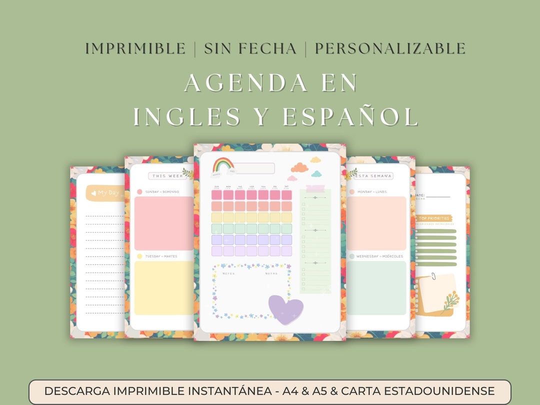 Spanish & English Digital Planner | Cute Printable Planner, Monthly ...
