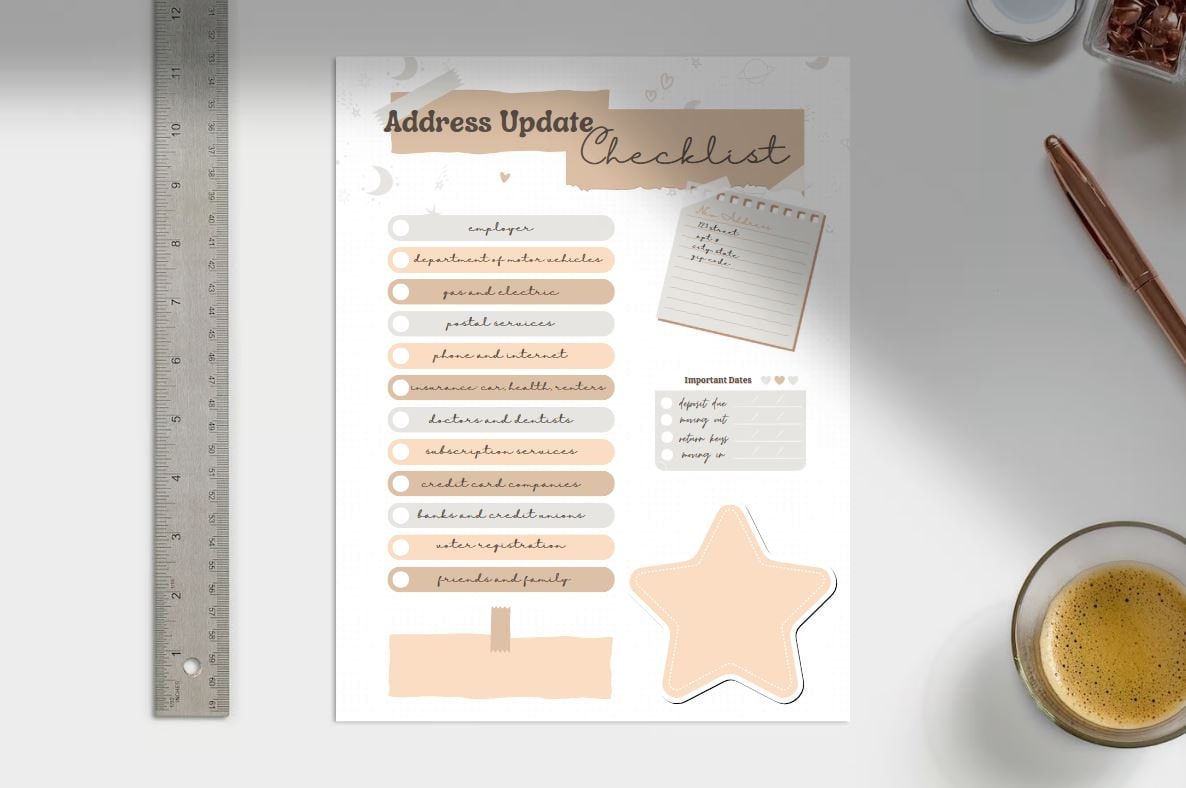 Minimalist Address Update Checklist Printable and Template, Instant ...