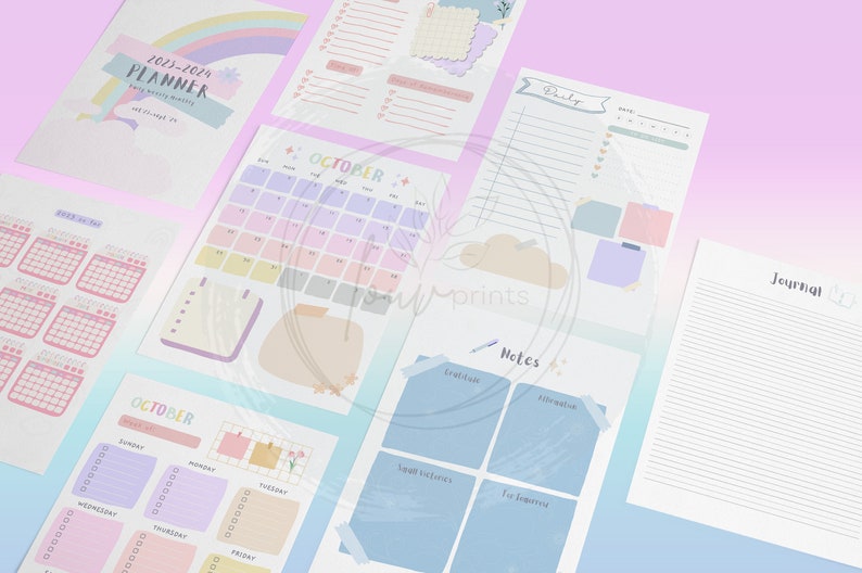 Editable Colorful Cute 23-24 Planner, Monthly Weekly Daily Printable ...