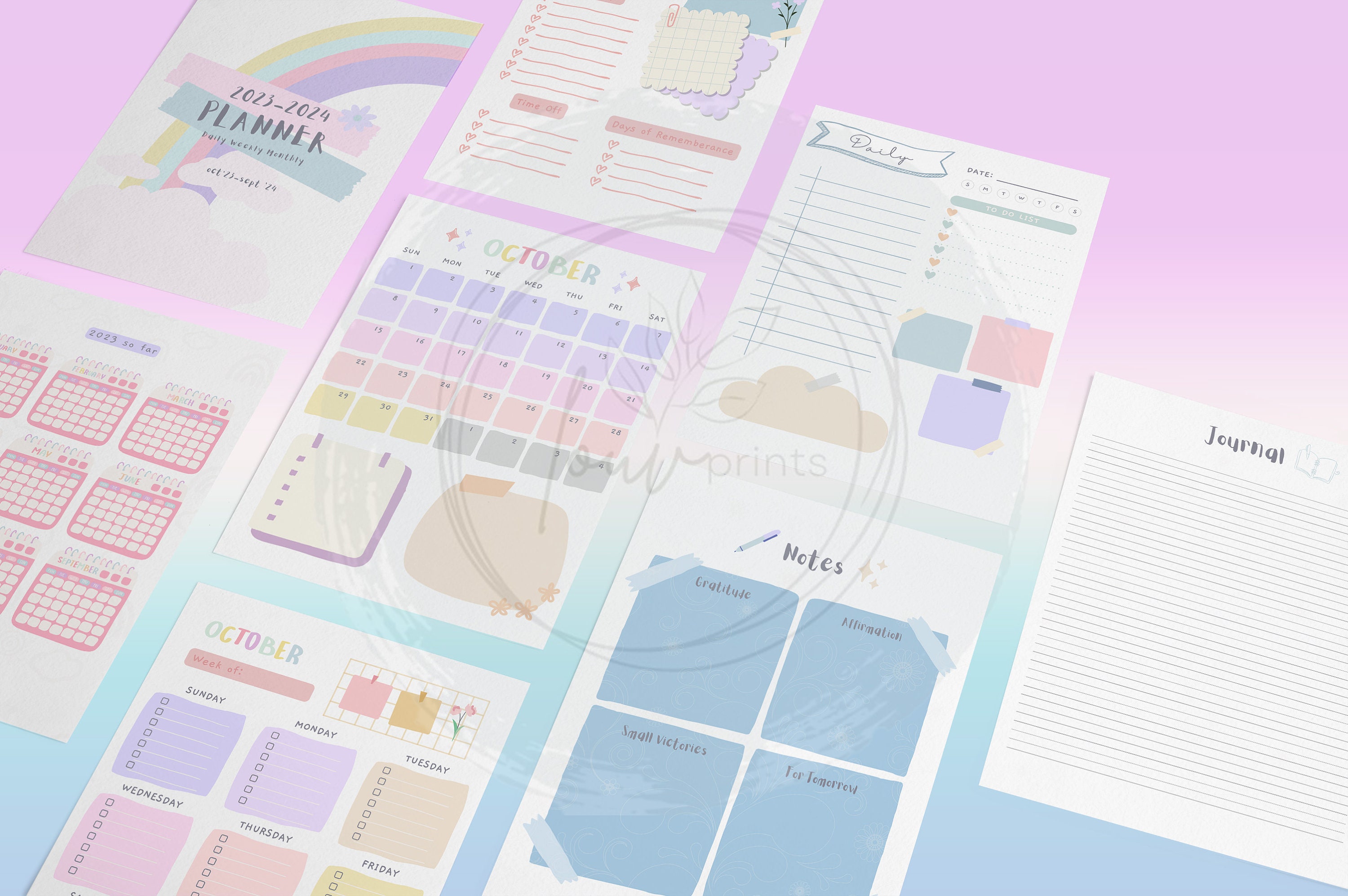 Editable Colorful Cute 23-24 Planner, Monthly Weekly Daily Printable ...