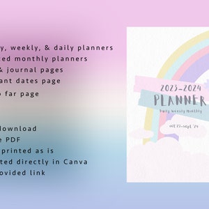 Editable Colorful Cute 23-24 Planner, Monthly Weekly Daily Printable ...