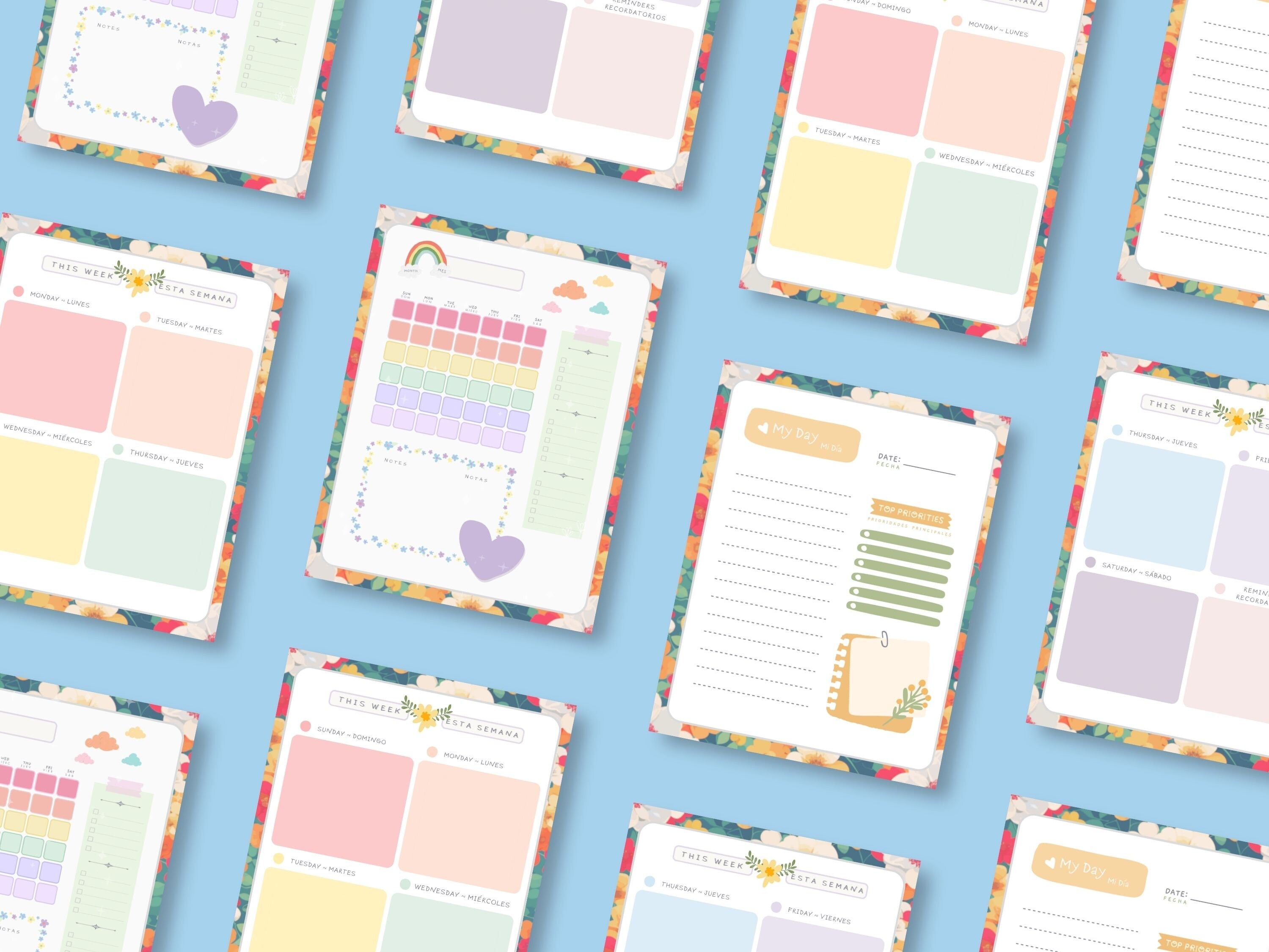 Spanish & English Digital Planner Cute Printable Planner, Monthly ...