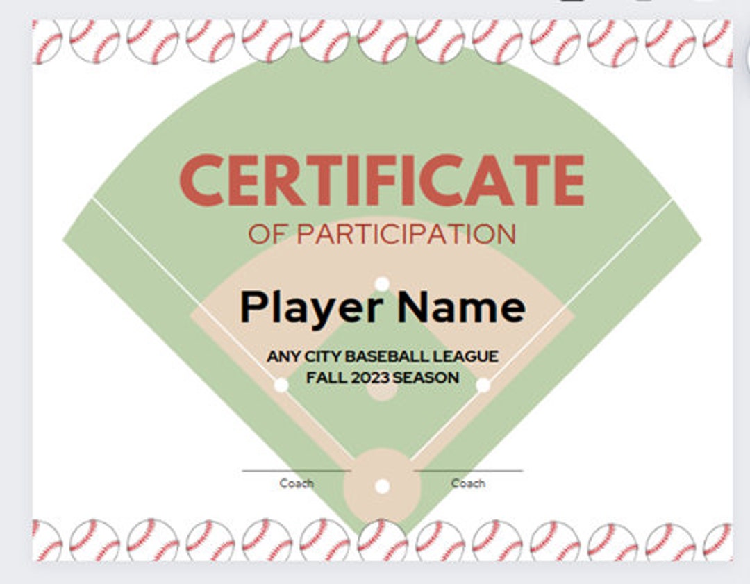 Editable Baseball Award Certificate - Etsy
