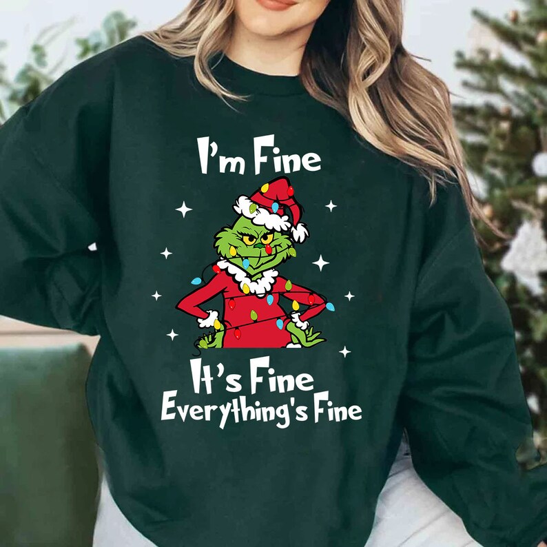 Merry Grinchmas Sublimation Png Christmas Retro Design Im Fine Its Fine ...