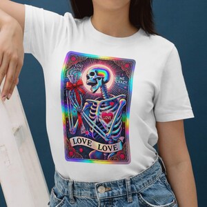 Holographic Skeleton Tarot Card Digital Art PNG, Love-themed Tarot ...