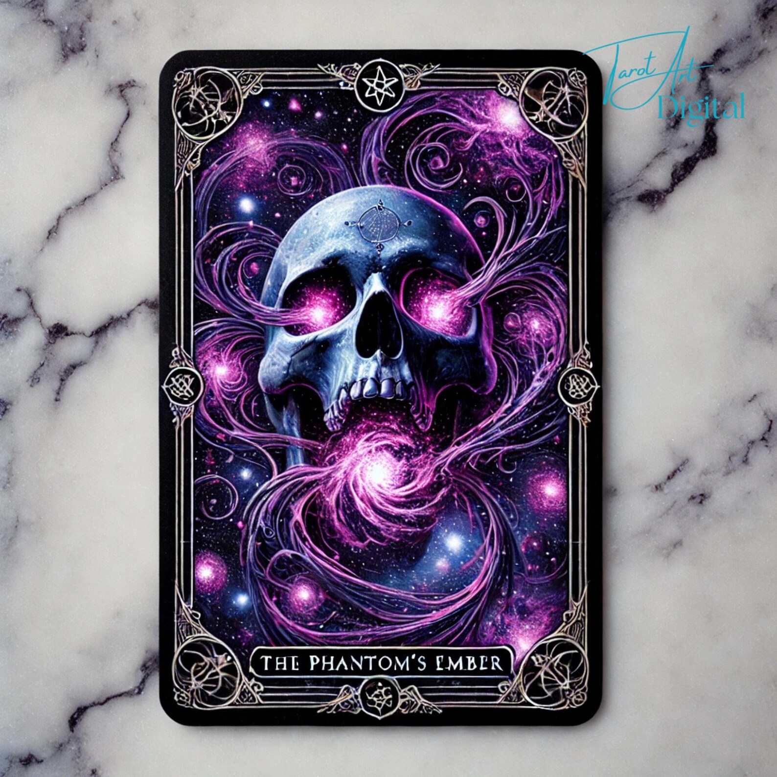 The Phantom's Ember Tarot Card PNG, Cosmic Skull Tarot Digital Art, Mystical Occult Tarot Design ...