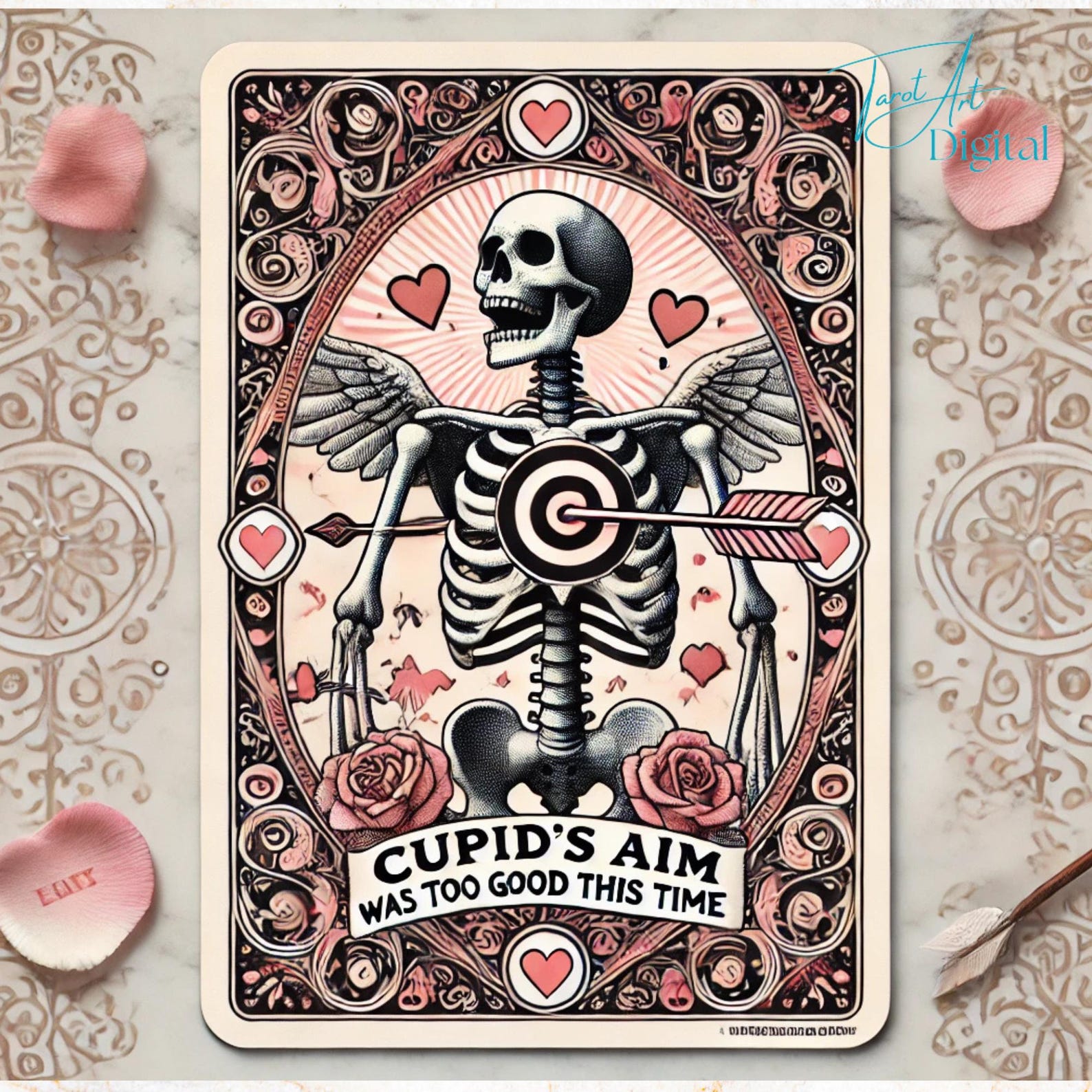 Valentine Skeleton Tarot Card - 'cupid's Aim Was Too Good' - PNG ...