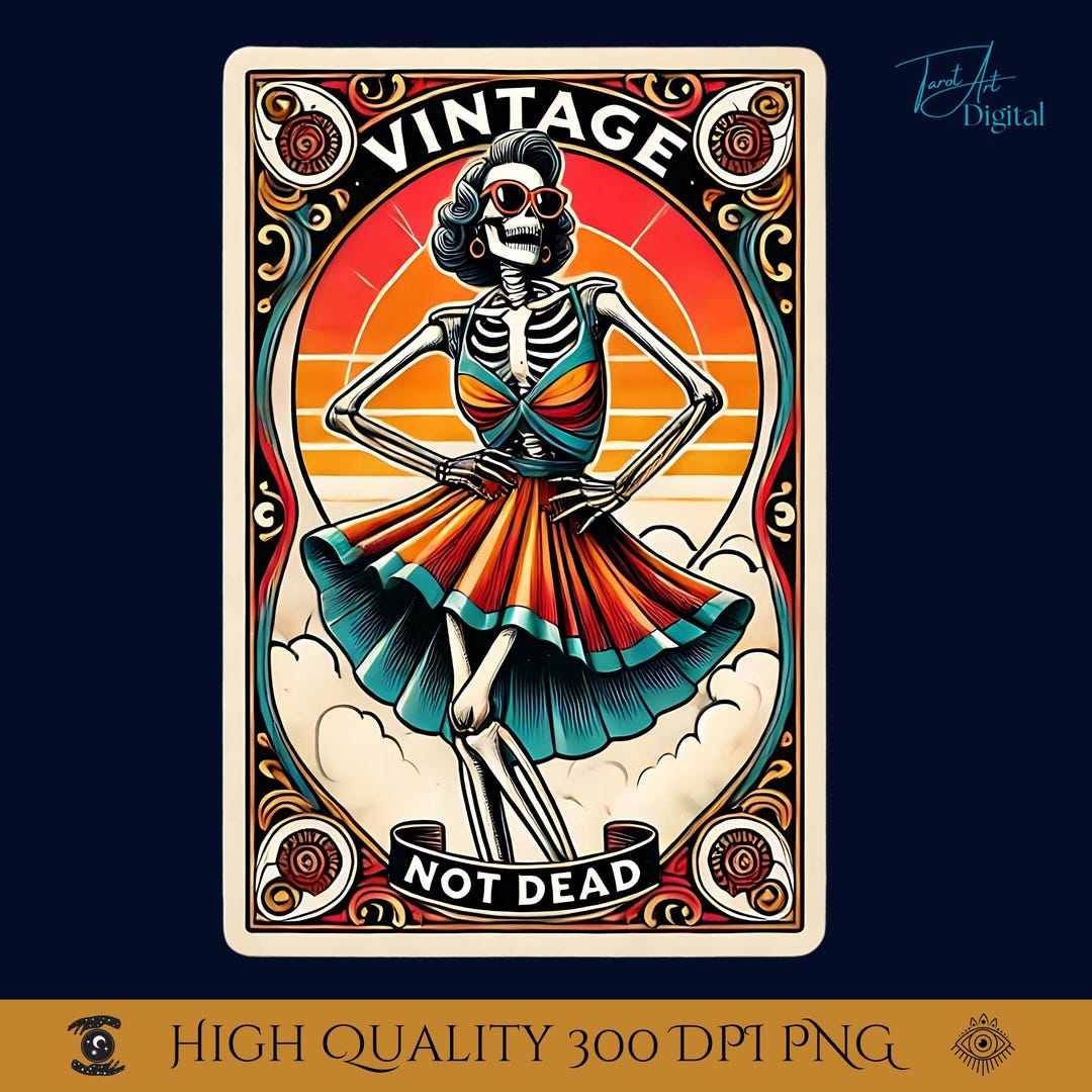 Vintage Pin up Skeleton Tarot Card: Rockabilly Gothic Art (digital ...