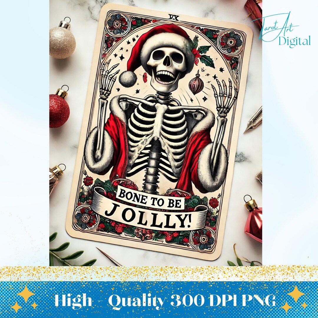 Bone to Be Jolly Skeleton Christmas Art Funny Holiday PNG With Santa ...