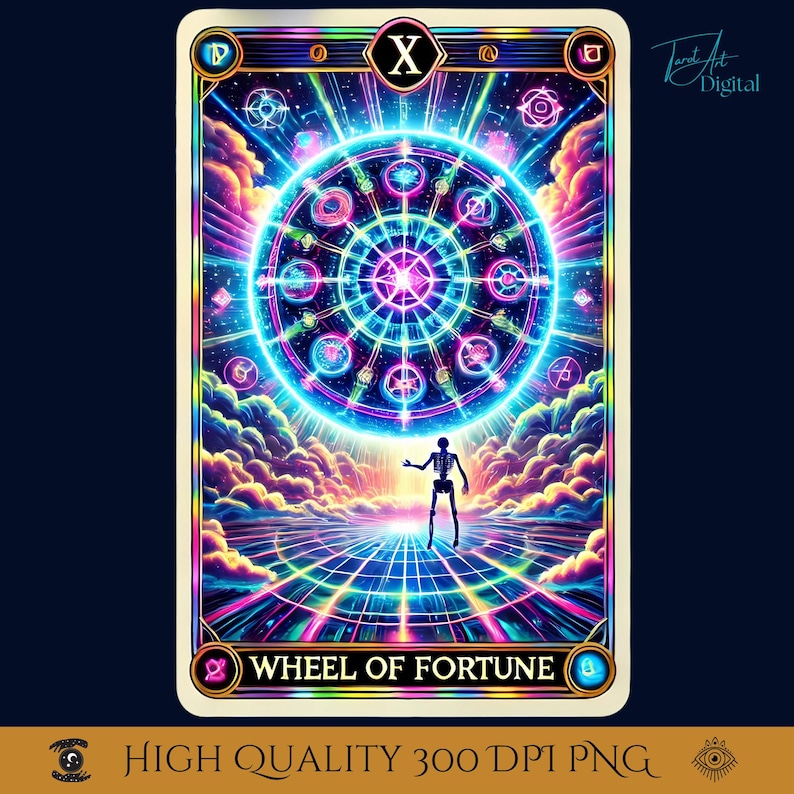 Wheel of Fortune Tarot Card PNG, Mystical Celestial Skeleton Art ...