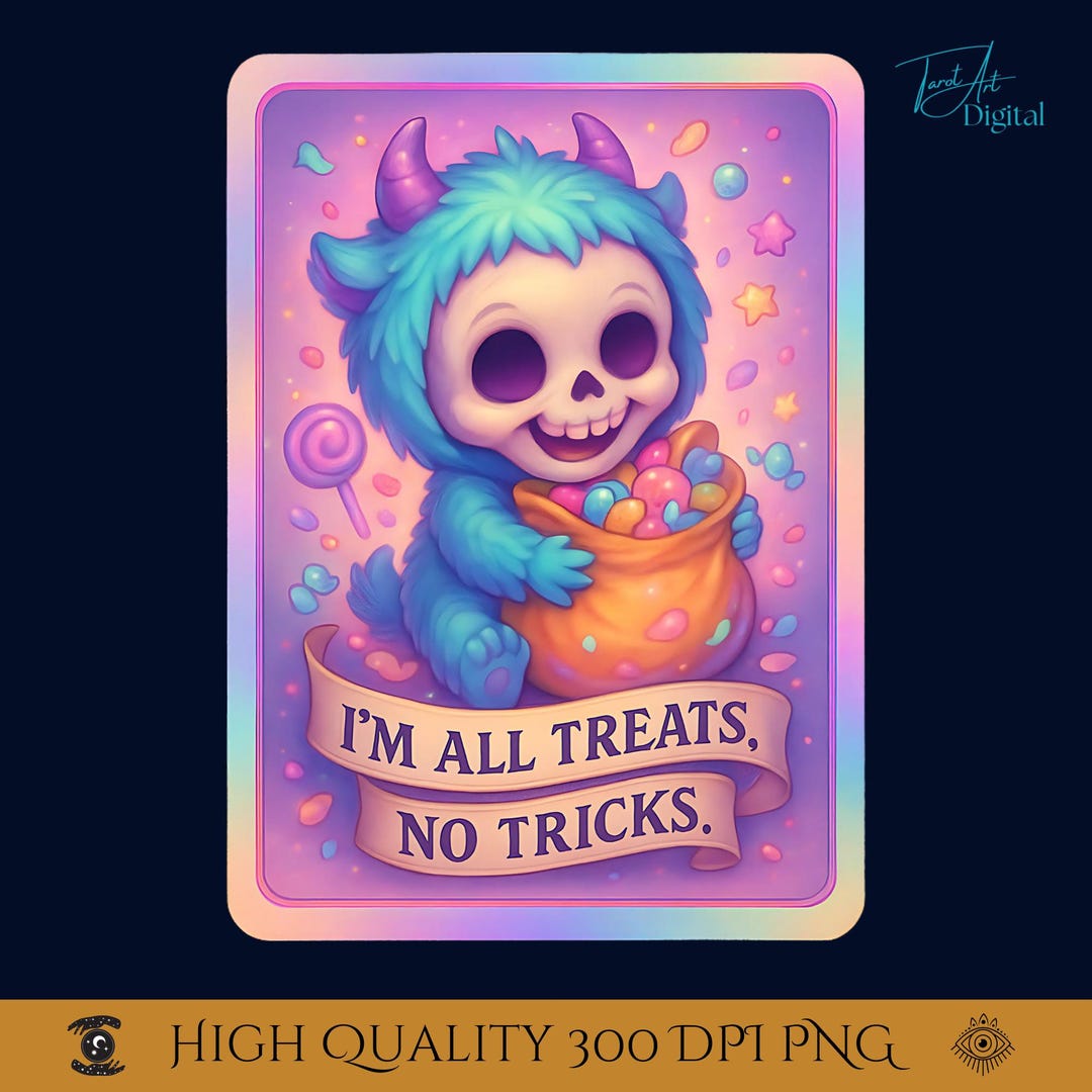 Chibi Skeleton Monster Tarot Card – Halloween Nursery Art (digital ...