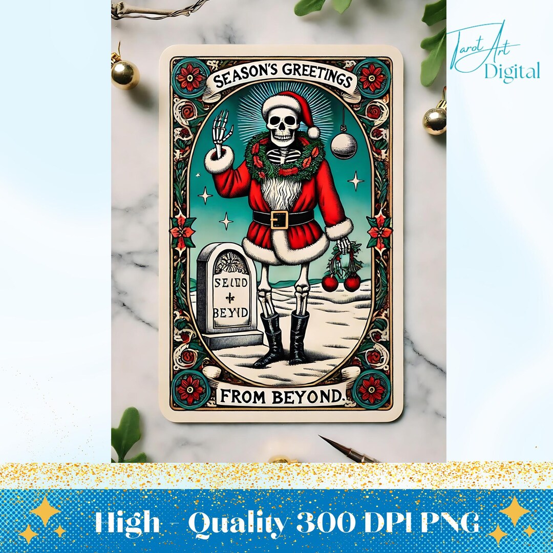 Seasons Greetings From Beyond Skeleton Christmas Art Funny Holiday PNG ...