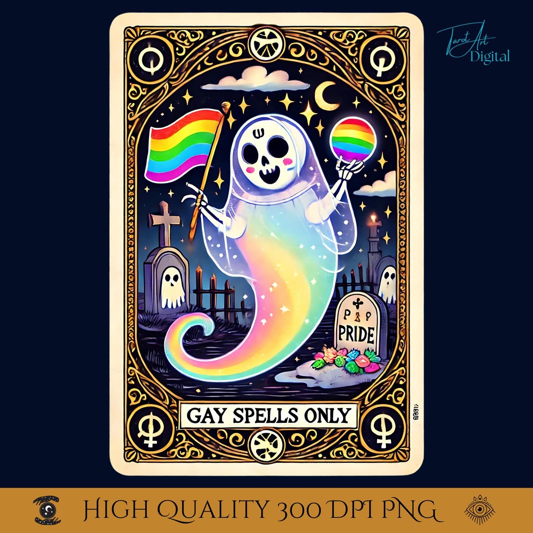 Gay Spells Only LGBTQ Tarot Card PNG | Cute Rainbow Ghost Pride Clipart ...