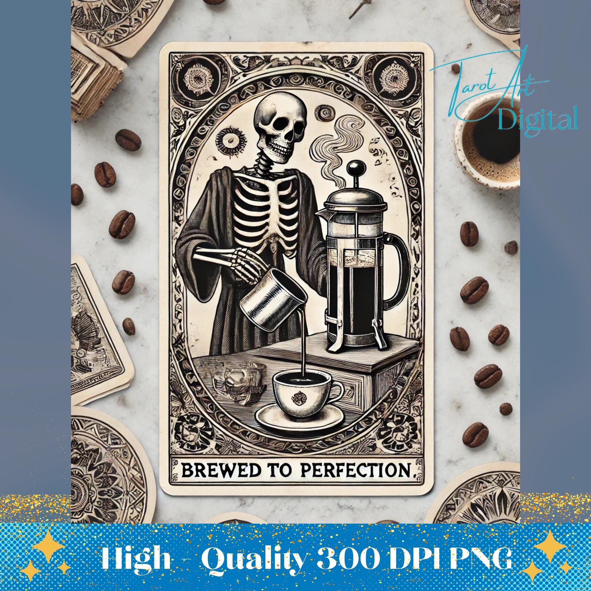 Gothic Coffee Skeleton Art Brewed to Perfection PNG Skeleton Barista ...
