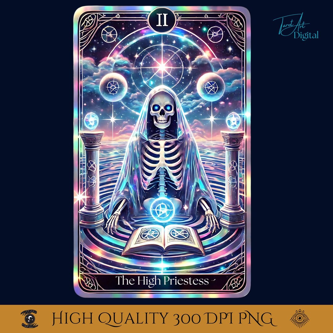 High Priestess Tarot Card PNG: Holographic Skeleton Art (digital ...