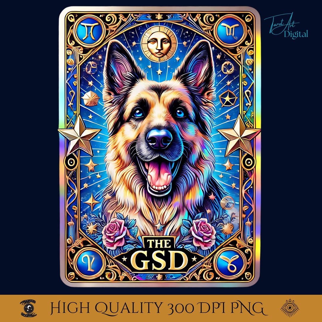 German Shepherd Tarot Card Digital Art, Mystical Zodiac Design, PNG ...