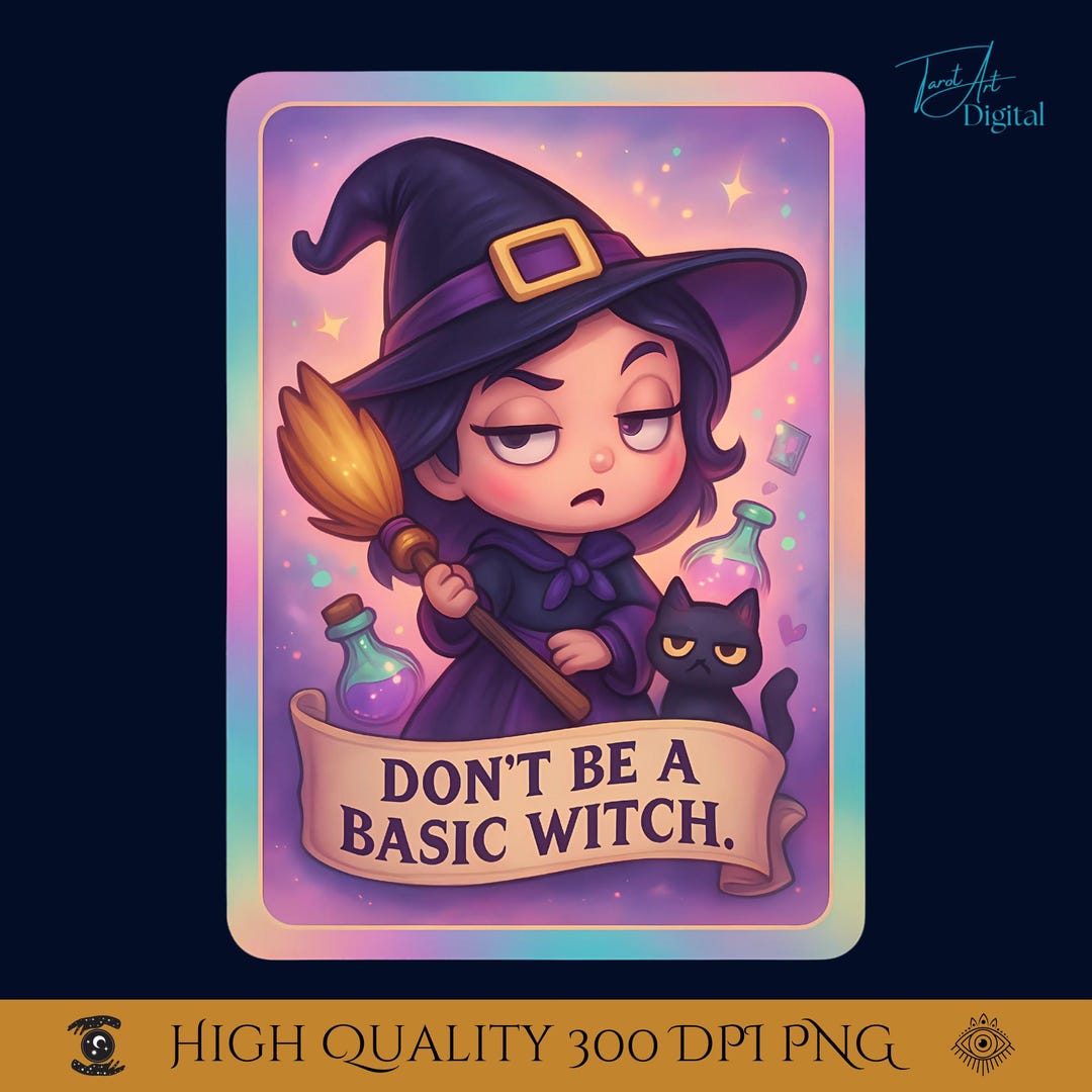 Chibi Witch Tarot Card Print: Funny Gothic Halloween Decor (digital ...