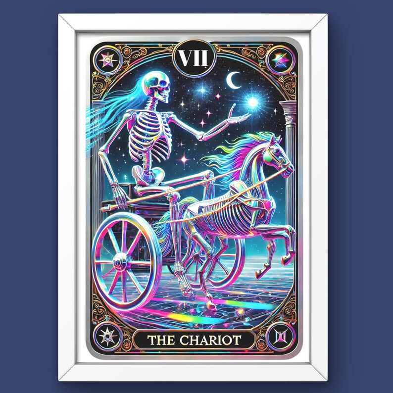 The Chariot Tarot Card PNG, Mystical Celestial Skeleton Art ...