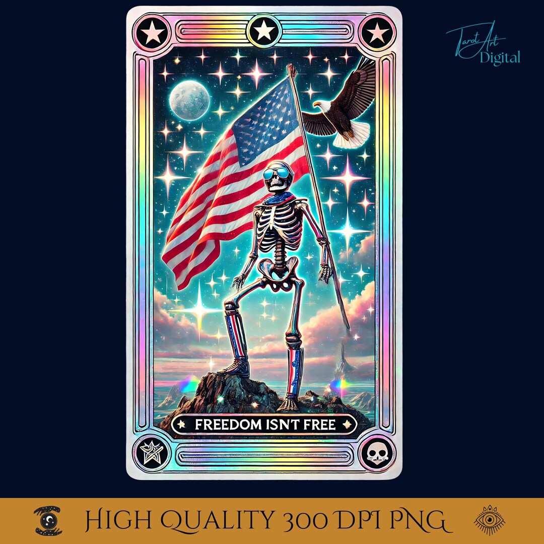 Patriotic Skeleton Tarot Card PNG: American Flag Eagle Design (digital ...