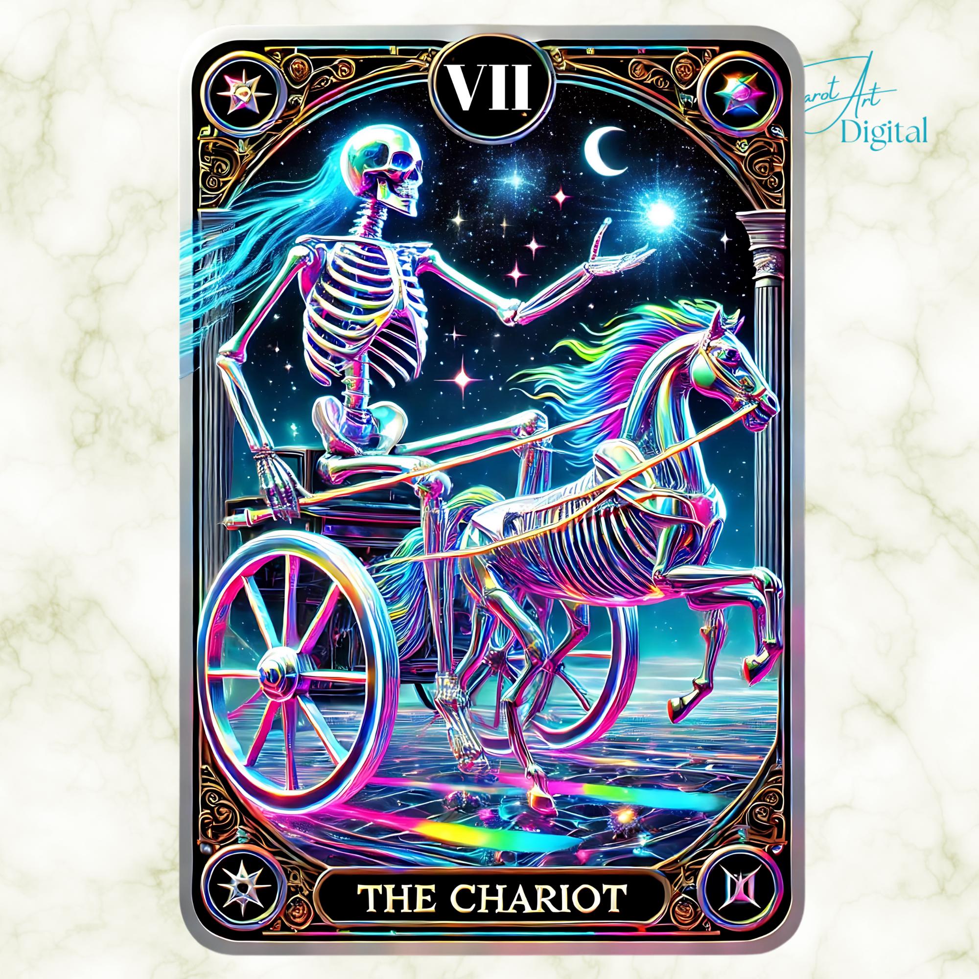 The Chariot Tarot Card PNG, Mystical Celestial Skeleton Art ...