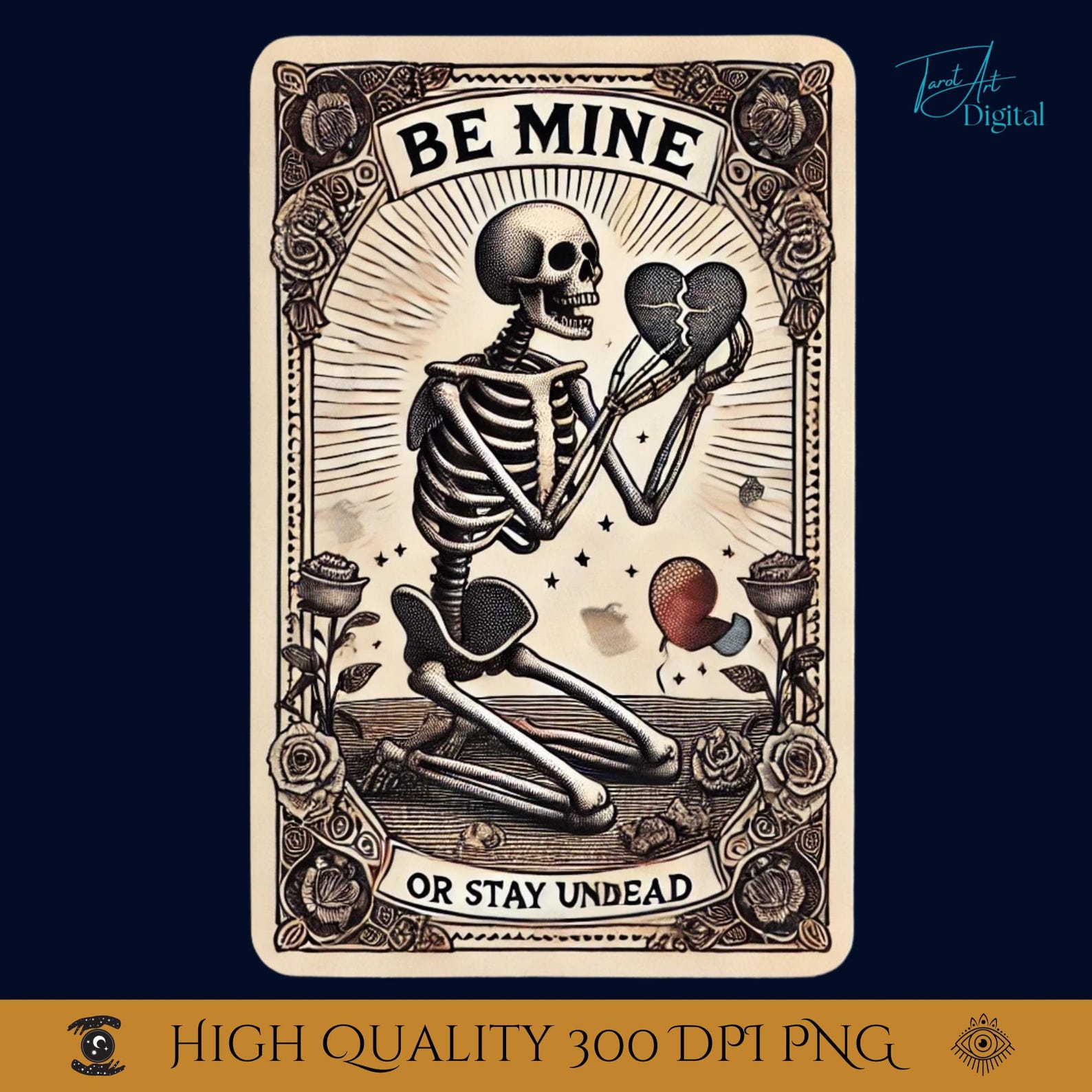 Vintage Gothic Skeleton Art Printable, Be Mine or Stay Undead PNG ...