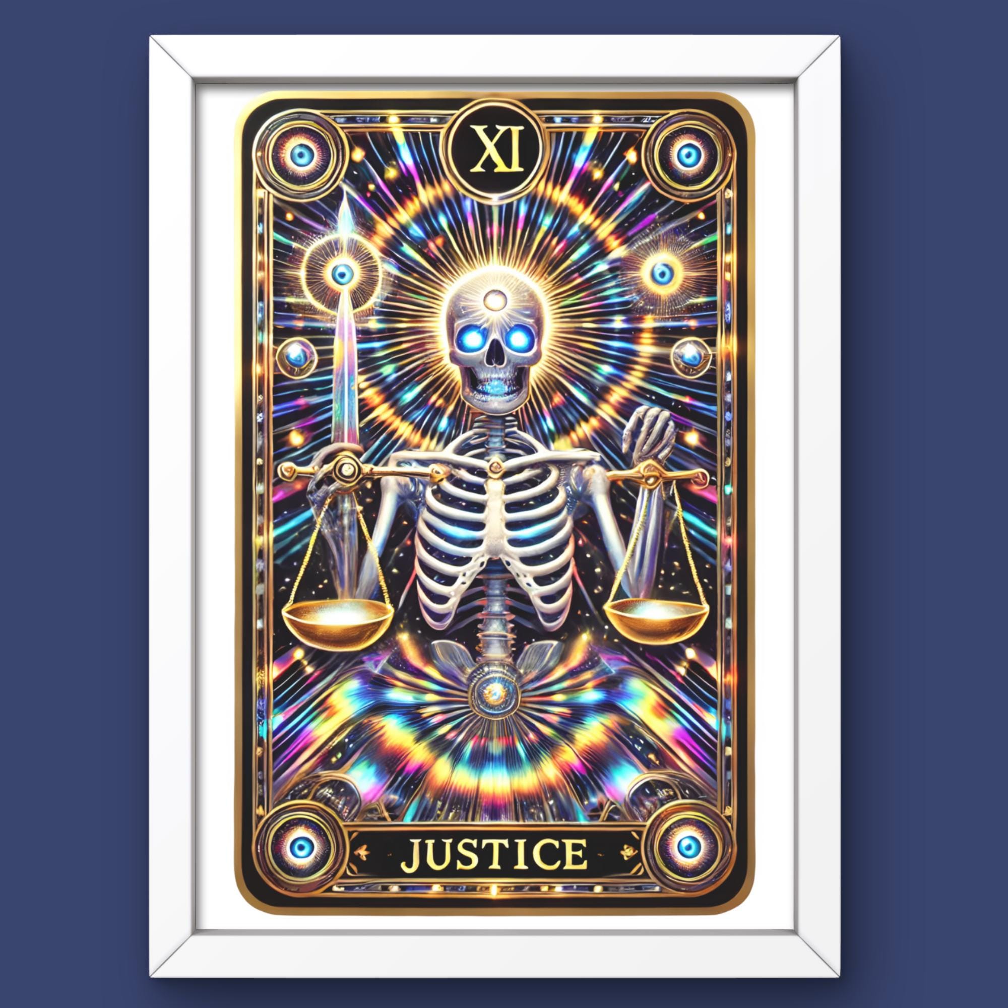 Justice Tarot Card Digital Art PNG, Vibrant Skeleton Tarot Art ...