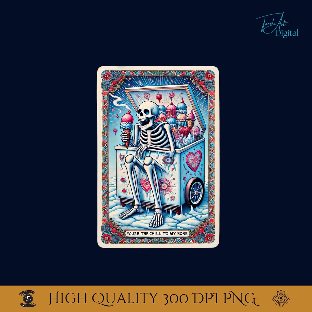 Funny Chill Tarot Card PNG: Skeleton Ice Cream Print, Pink Witchy Dorm ...