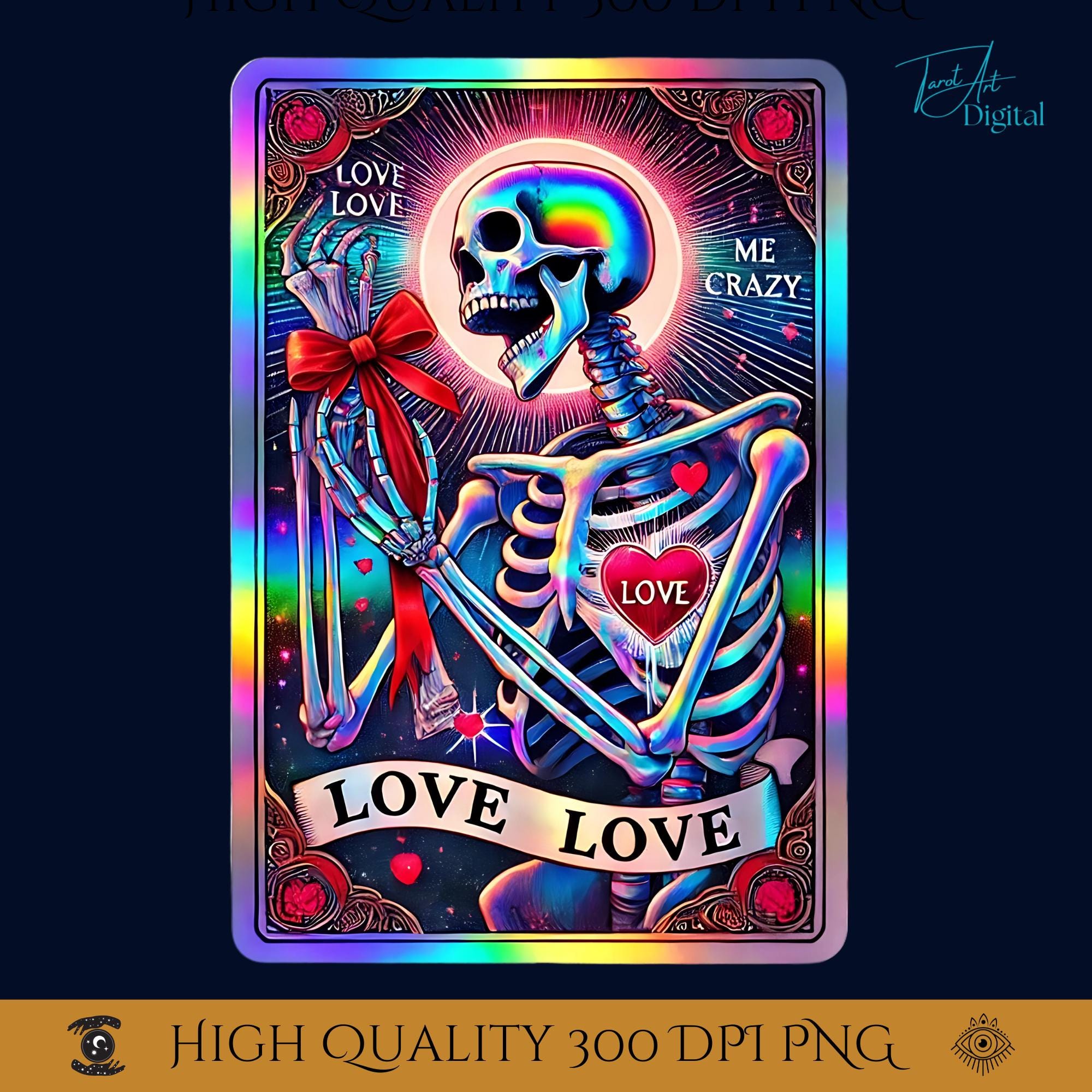 Holographic Skeleton Tarot Card Digital Art PNG, Love-themed Tarot ...