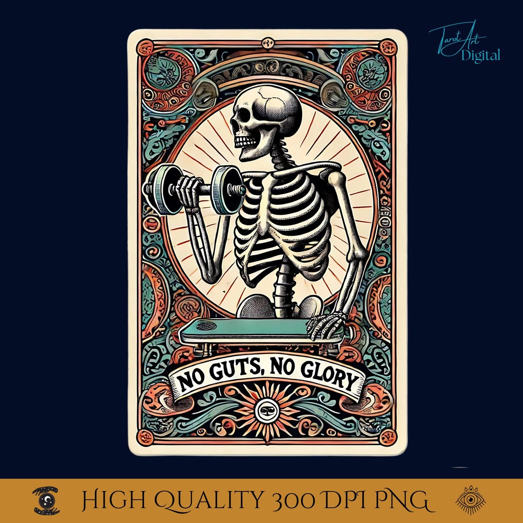 Gothic Skeleton Workout PNG: No Guts, No Glory Fitness Art (digital ...