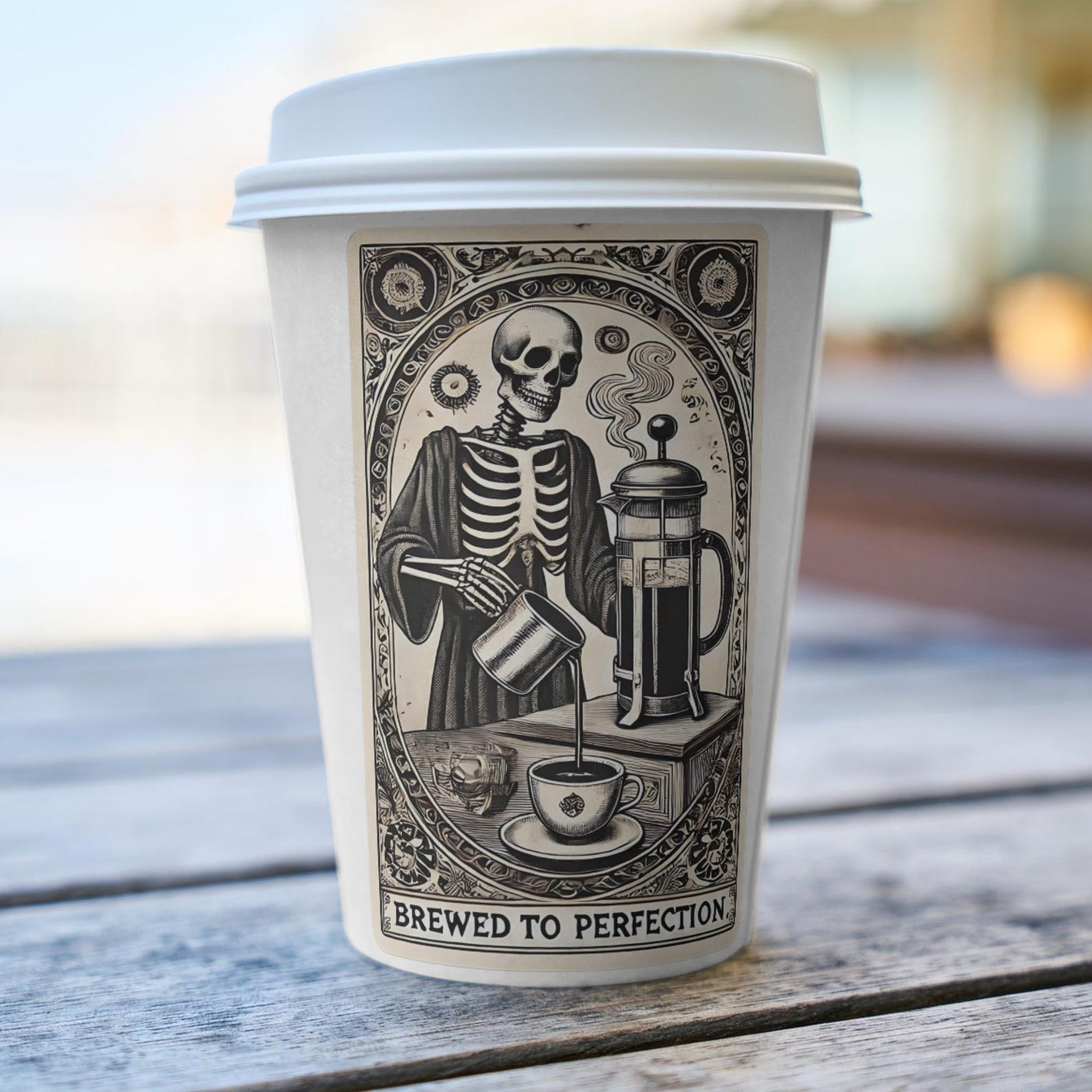 Gothic Coffee Skeleton Art Brewed to Perfection PNG Skeleton Barista ...