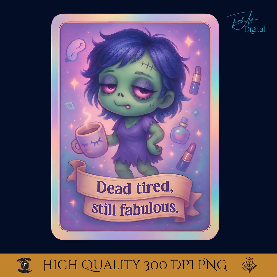 Chibi Zombie Tarot Card Art Print: Spooky Glam Gothic Decor (digital ...