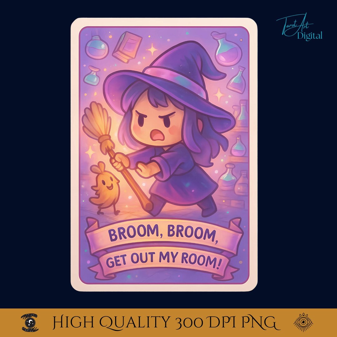 Funny Chibi Witch Tarot Card Print: Sassy Halloween Wall Art (digital ...