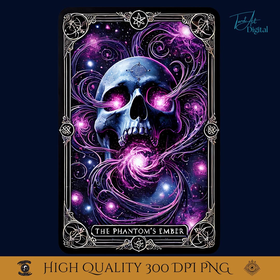 The Phantom's Ember Tarot Card PNG, Cosmic Skull Tarot Digital Art ...