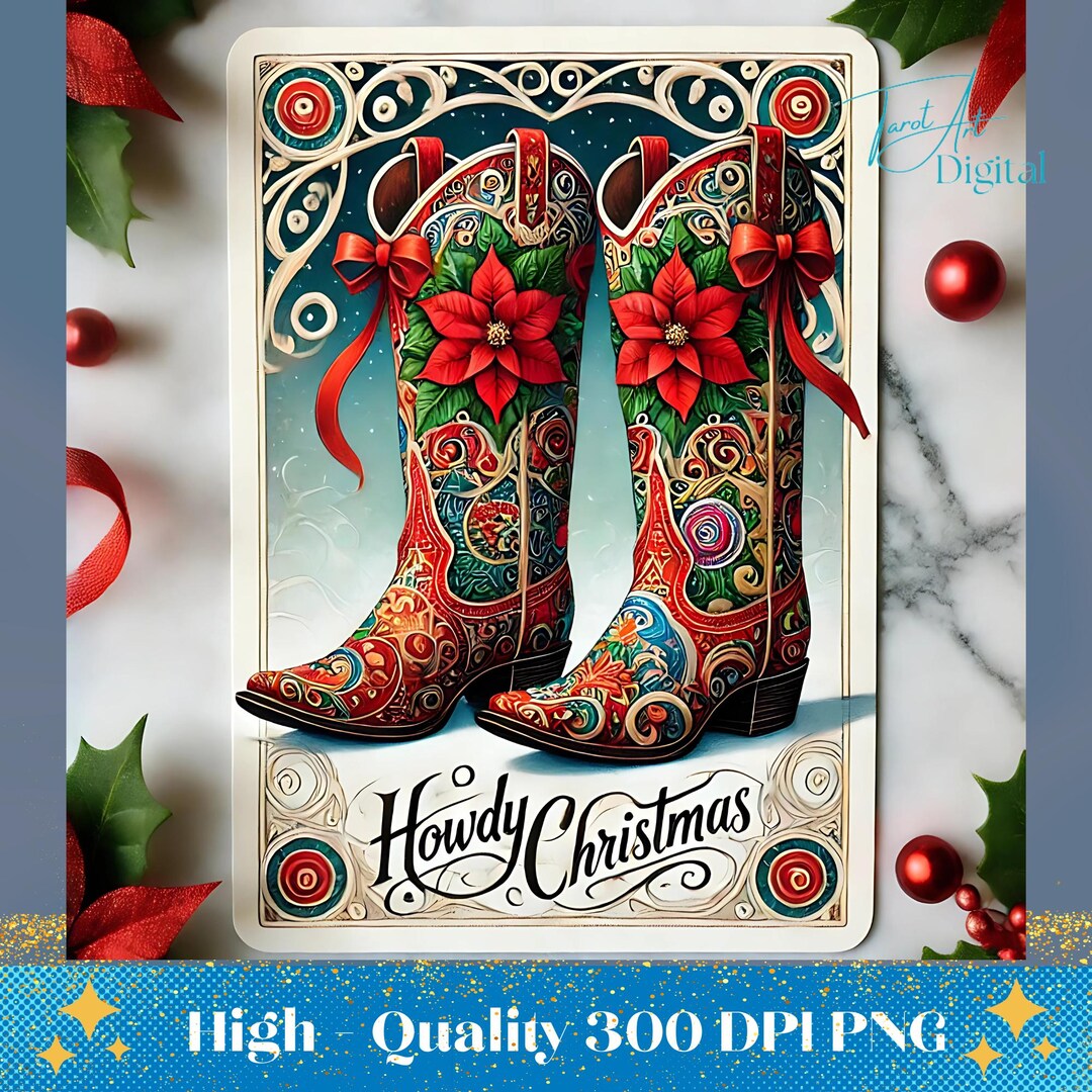 Howdy Christmas Cowboy Boots PNG Festive Western Holiday Art With ...