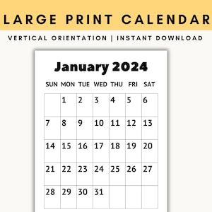 Large Print Calendar, 2024 Monthly Calendar, Calendar for Senior ...