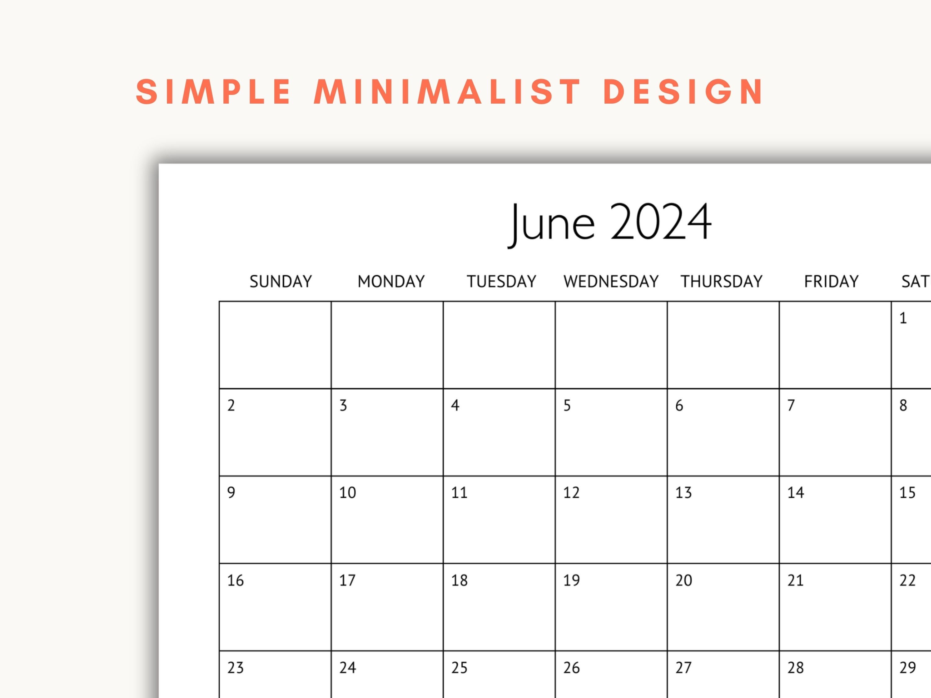 2024 June Calendar, Printable Monthly Calendar, Minimalist Planner ...