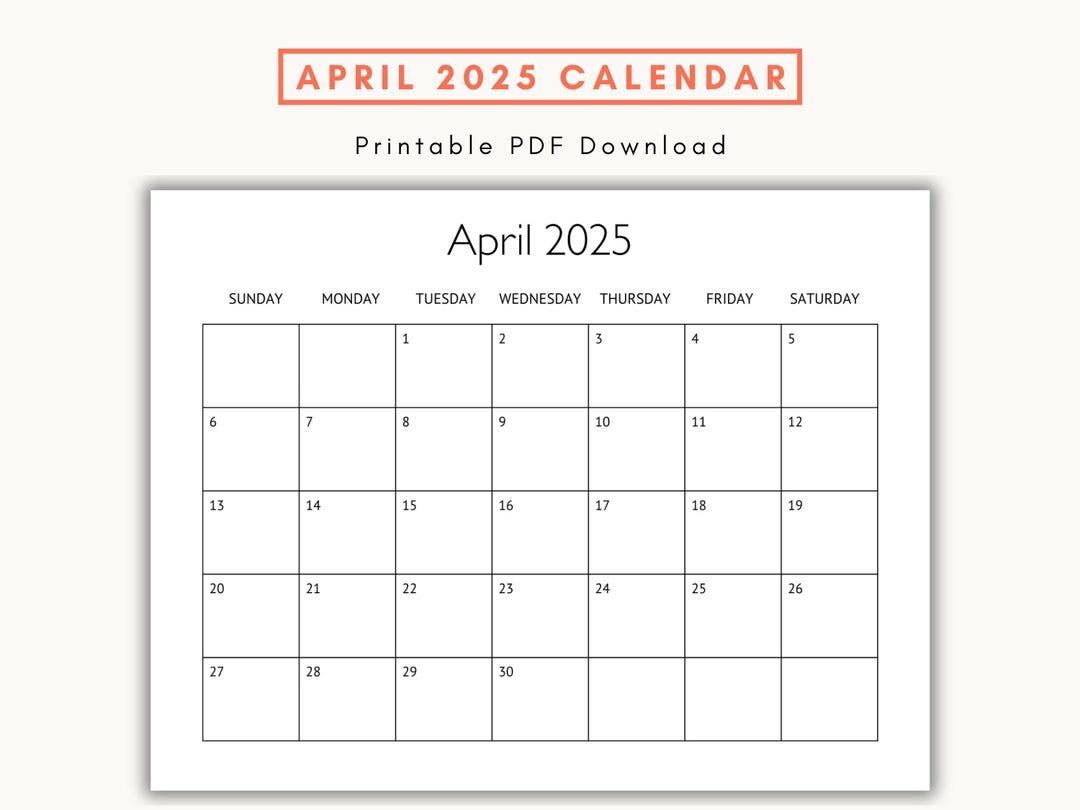 April Calendar, Printable 2025 Monthly Calendar, Minimalist Inserts ...