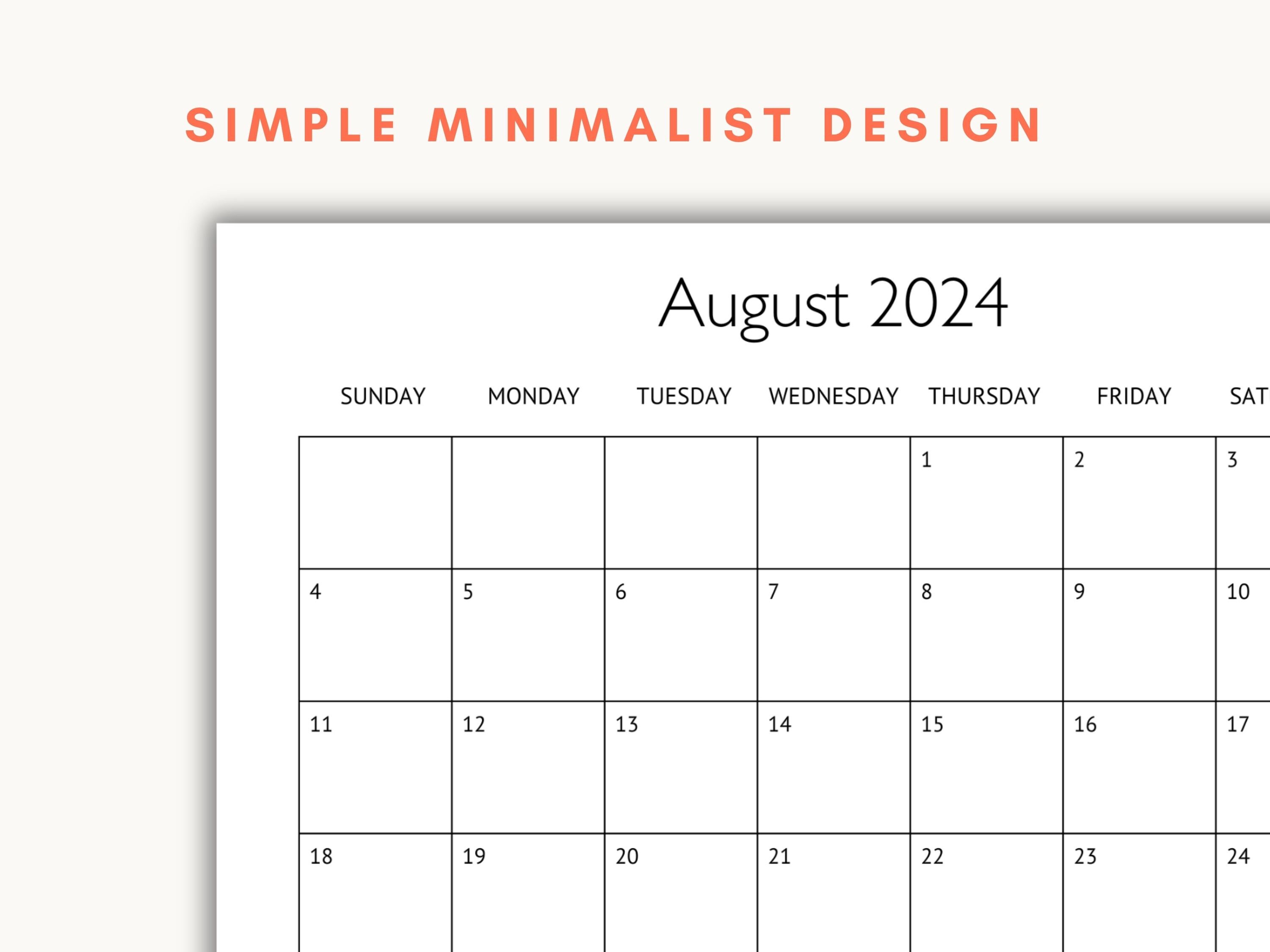 2024 August Calendar, Printable Monthly Calendar, Minimalist Planner ...