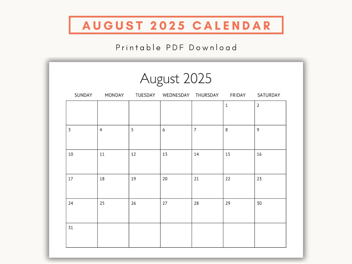 2025 August Calendar, Printable Monthly Calendar, Minimalist Planner ...