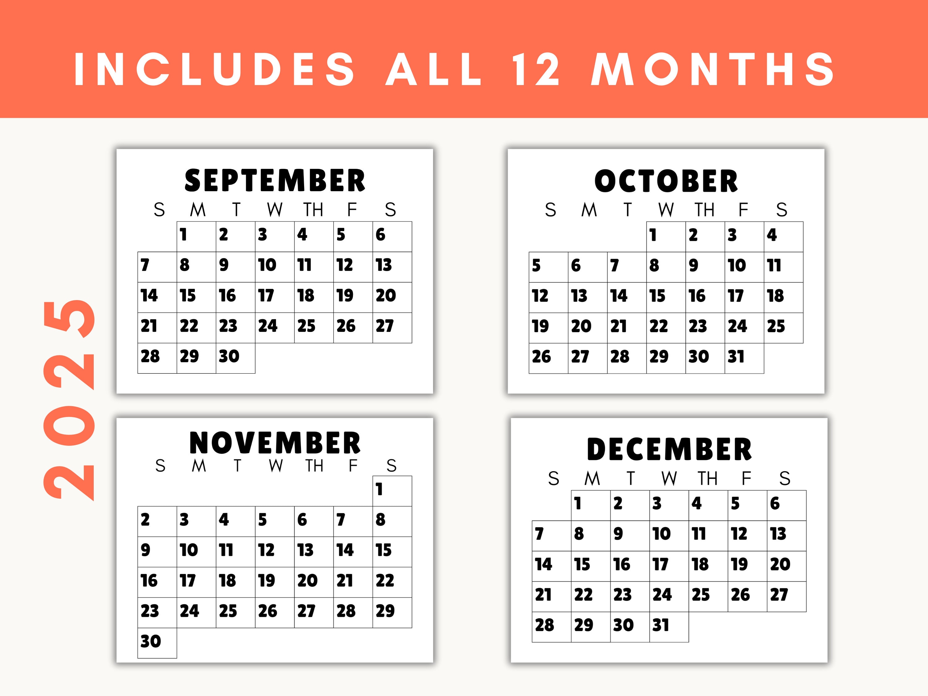 Calendario mensual en letra grande, 2025, Calendario para personas ...