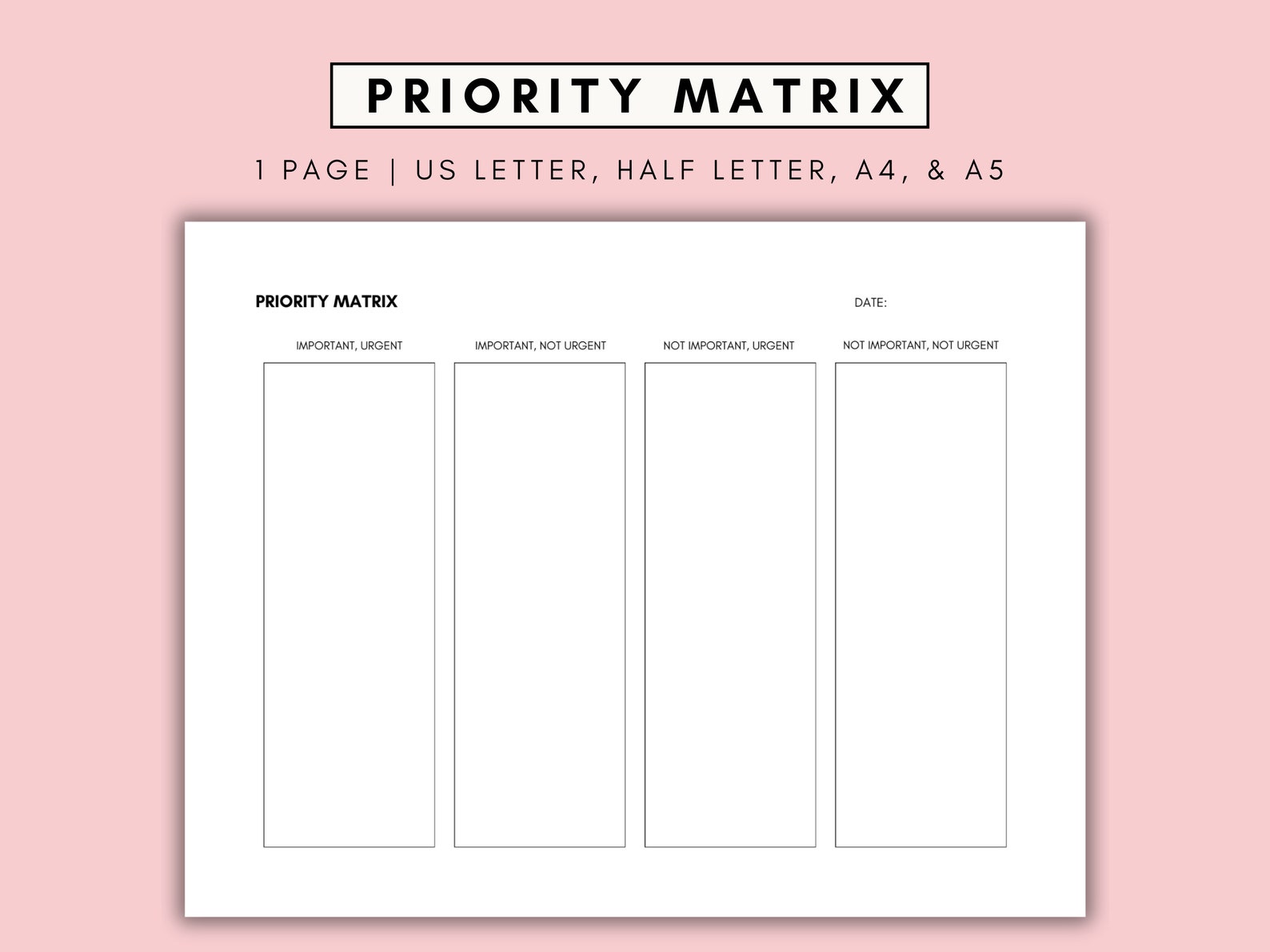 Priority Matrix Template, Printable Eisenhower Matrix, Task ...